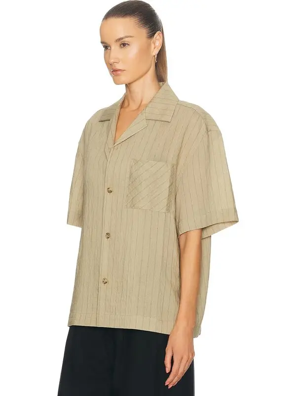 WAO Vertical Stripe Short Sleeve Shirt - Taupe & Black
