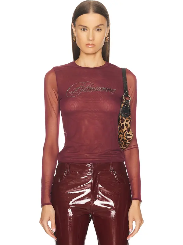 Blumarine Long Sleeve Logo Top - Burgundy