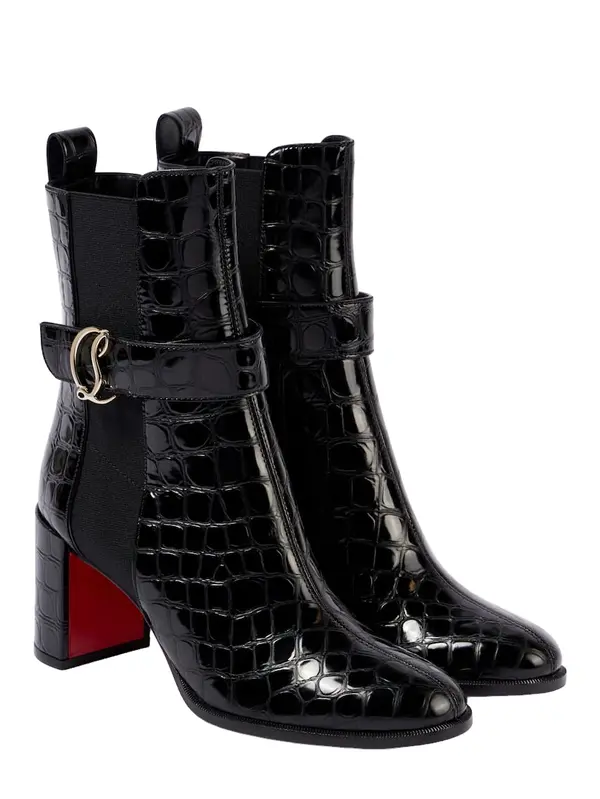 CHRISTIAN LOUBOUTIN Cl Croc-effect Leather Ankle Boots - Black