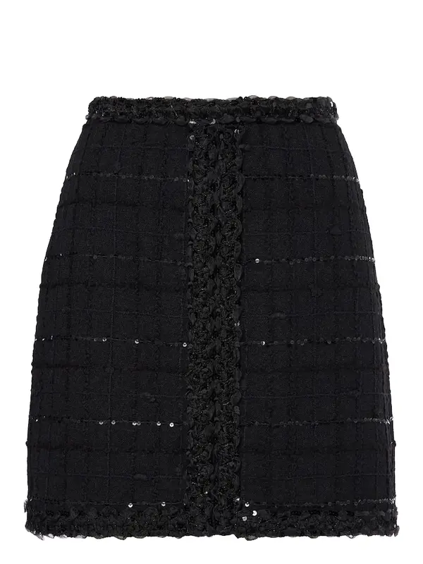 Giambattista Valli Sequined Wool-blend Bouclé Miniskirt - Black
