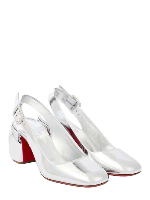 CHRISTIAN LOUBOUTIN Minny 70 Metallic Leather Slingback Pumps - Silver