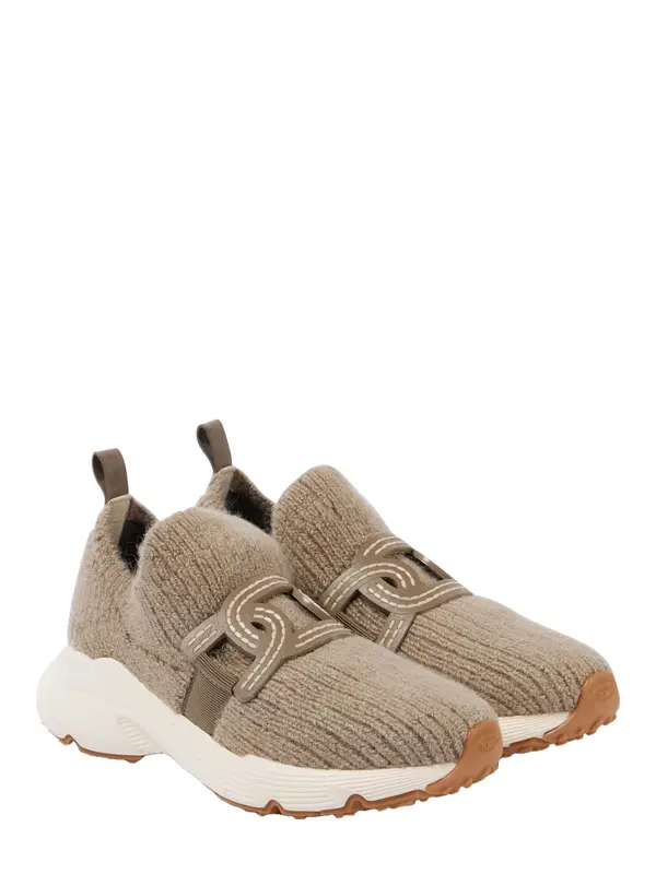 TOD'S Leather-trimmed Knit Sneakers - Grey