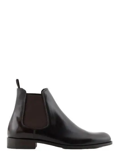 Giorgio Armani Antique-effect Leather Ankle Boots - Natural