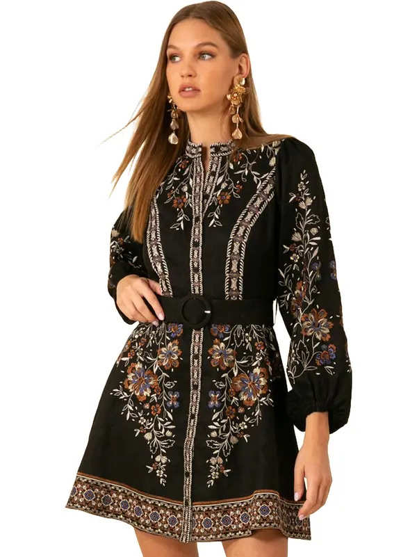 Hale Bob Melissa Embroidered Mini Dress - Black