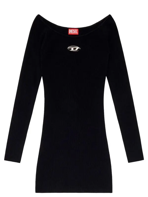 DIESEL® Ribbed Mini Dress With Logo Detail - Black