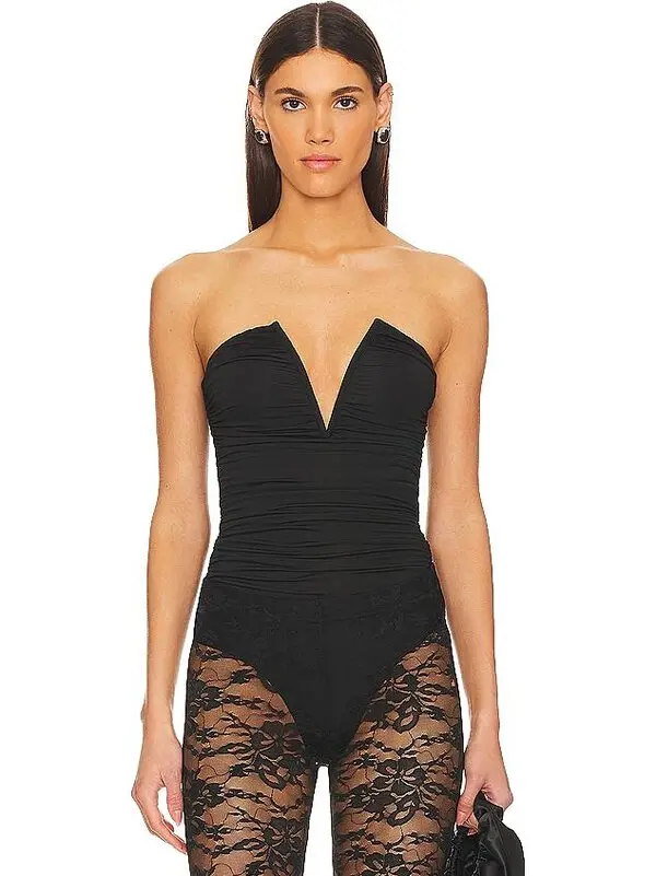 Superdown Vivienne Ruched Bodysuit - Black