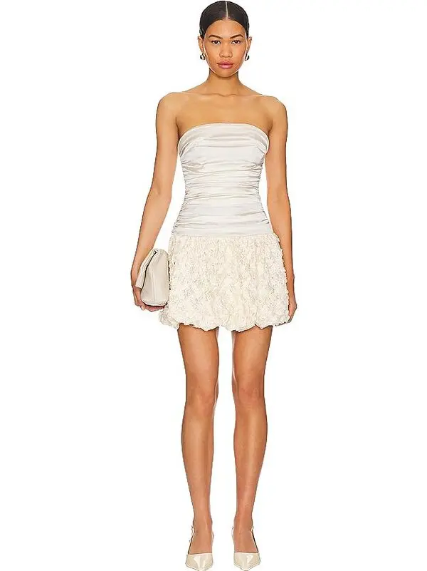 Majorelle Ruched Satin And Lace Mini Dress - Ivory