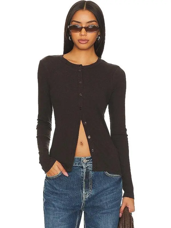 Enza Costa Cashmere Long Sleeve Cardigan - Brown