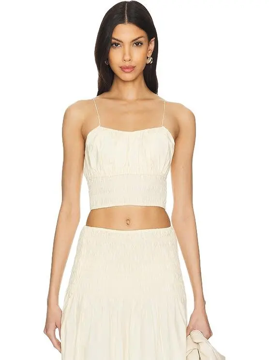 Faithfull The Brand Baia Smocked Bodice Cropped Top - Lemon