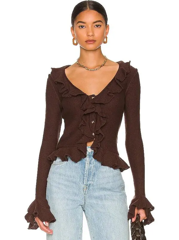 Lpa Ruffle Sweater Cardigan - Chocolate