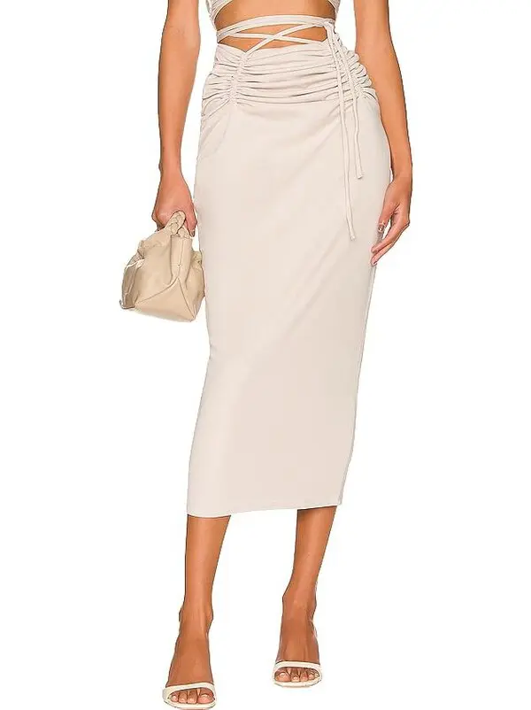 Nbd Aviana Ribbed Jersey Midi Skirt - Beige