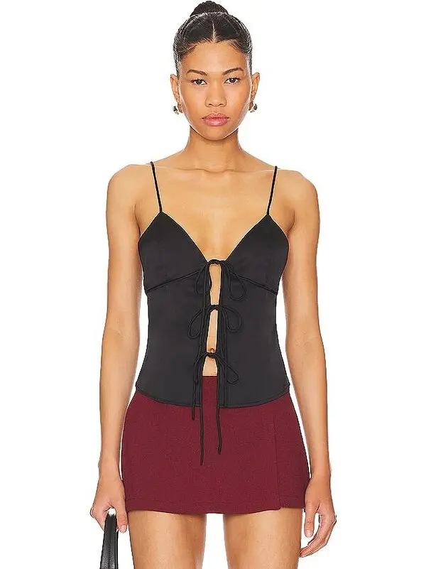 Superdown Anahi Cami Top With Front Tie Detail - Black