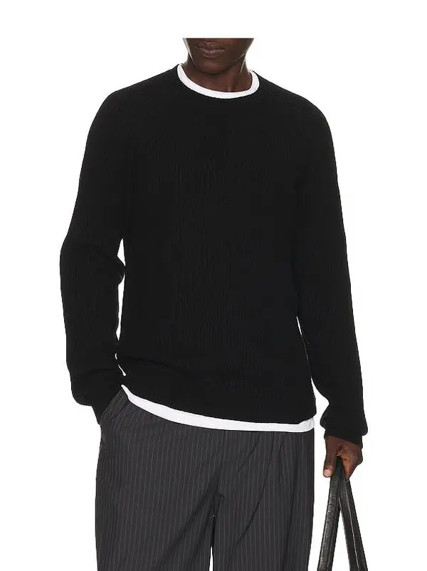 SCHOTT Ribbed Wool Crewneck Sweater - Black
