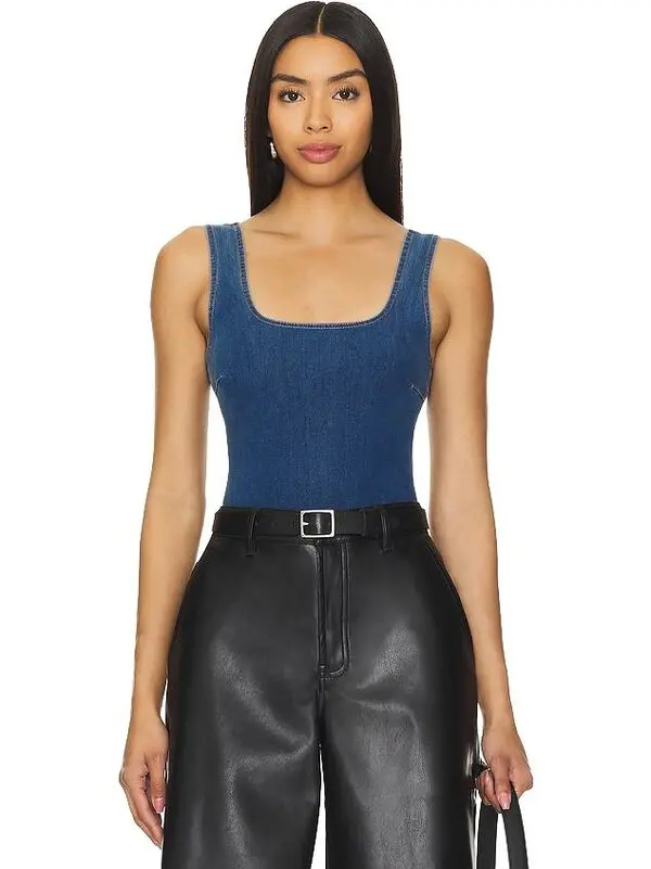 Commando Do It All Denim Squareneck Bodysuit - Blue