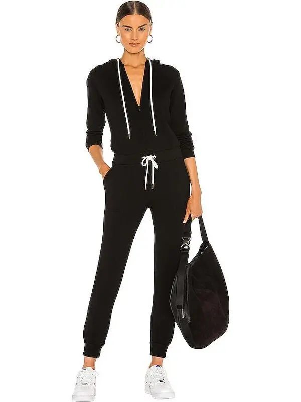 Monrow Supersoft Fleece Hooded Jumpsuit - Black