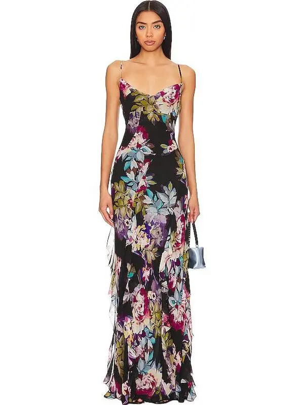 NICHOLAS Kamila Ruffle Cowl Gown - Black