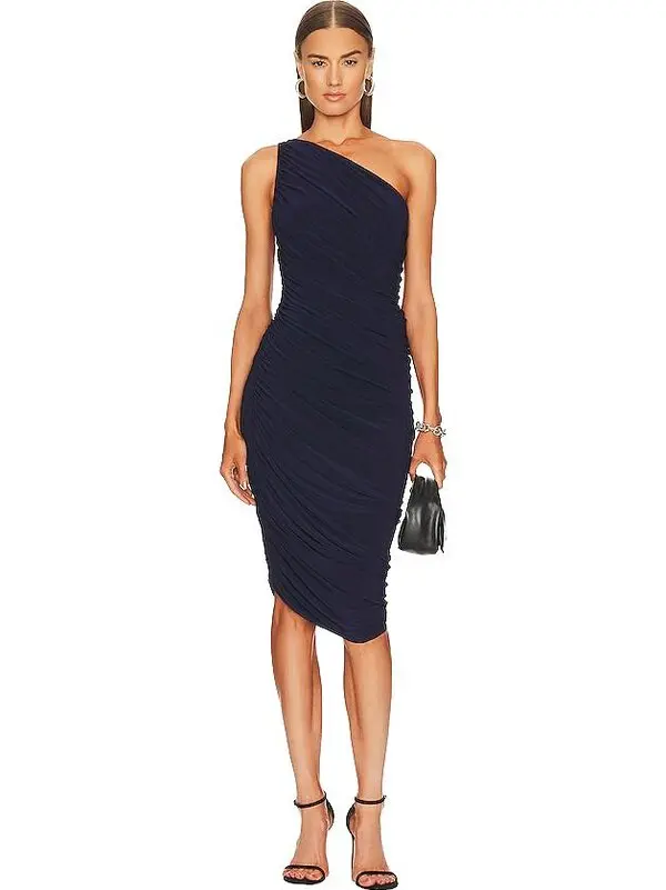 Norma Kamali Diana One-shoulder Ruched Dress - Navy