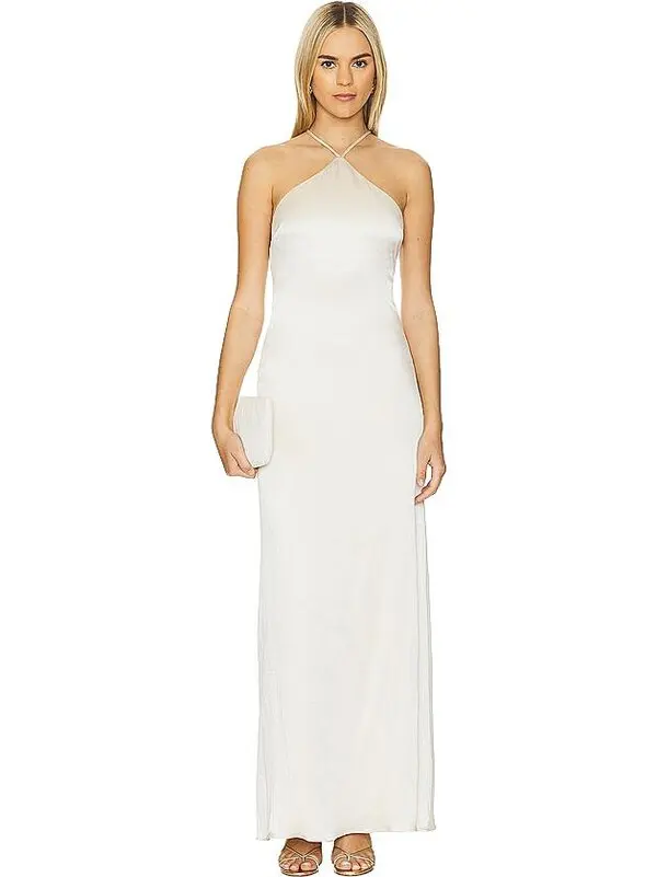 Line & Dot Glossy Halter Maxi Dress - Ivory