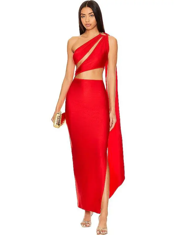 KHANUMS Kalentina One-shoulder Cut-out Gown - Red
