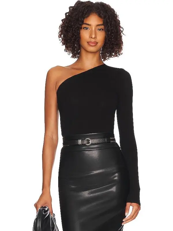 Enza Costa Silk Knit Angled One Shoulder Top - Black