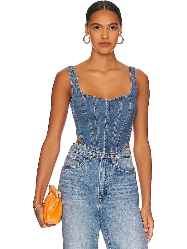 Bardot Denim Corset Bustier - Denim-medium