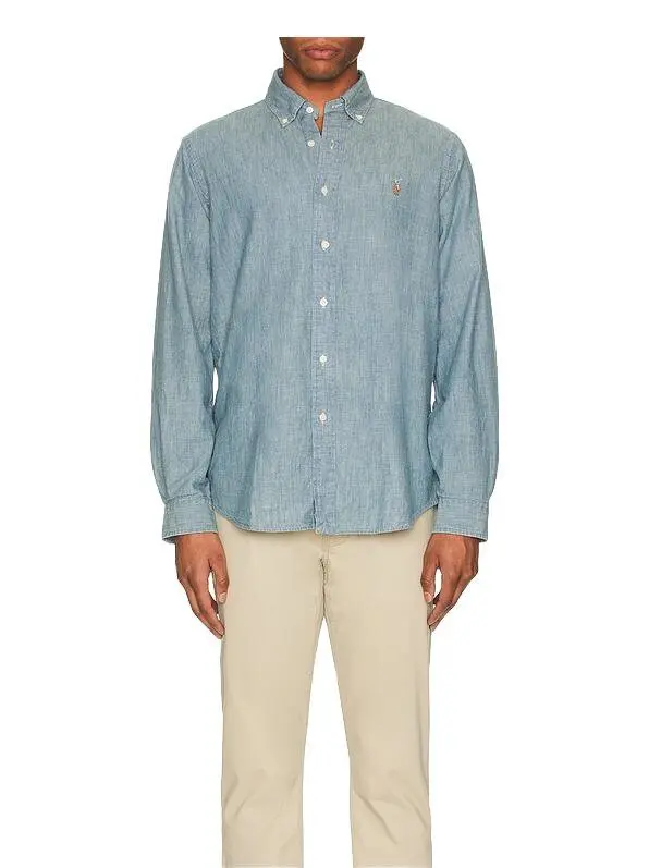 Polo Ralph Lauren Long Sleeve Chambray Sport Shirt In . Also - Denim-light