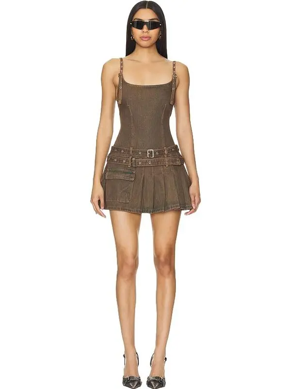 Lioness Biker Mini Dress - Brown