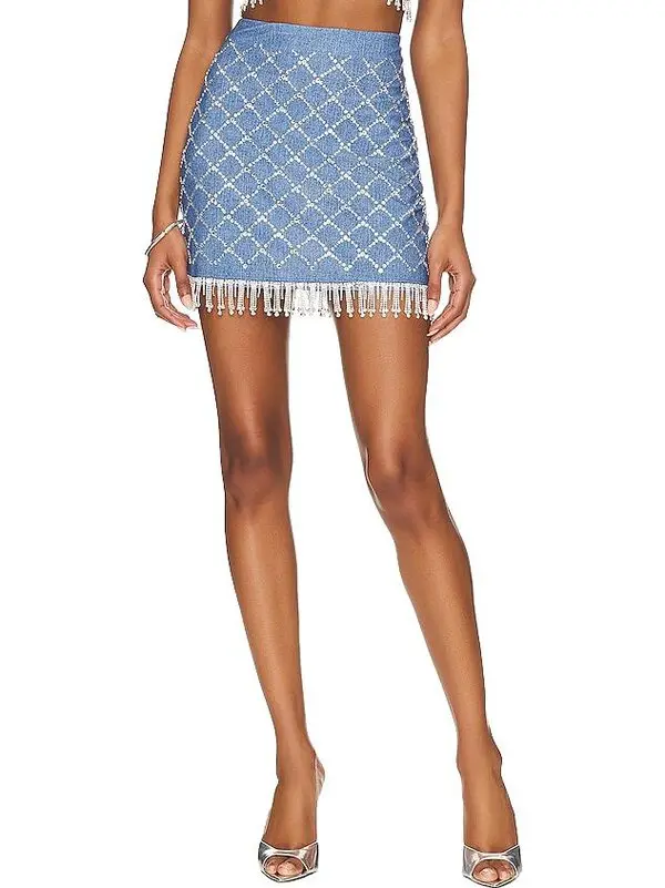 Beach Riot X Revolve Cassie Mini Skirt In Crystal Embellished Denim - Denim-medium