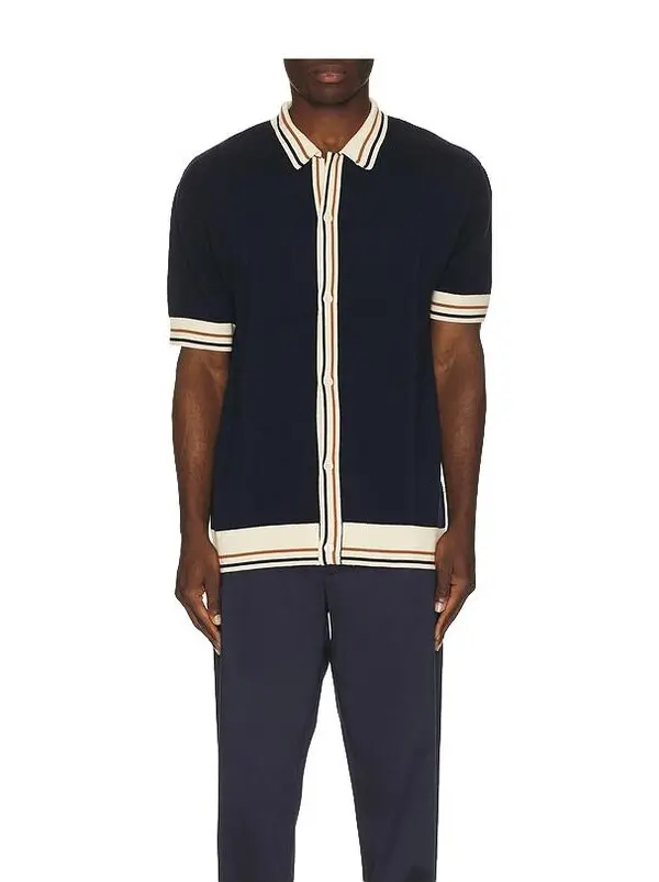 BOUND Stevie Waffle Ribbed Knit Polo In . Also - Blue