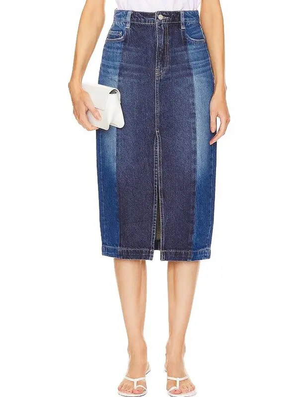 GRLFRND Robin Seamed Tonal Midi Skirt - Denim-medium