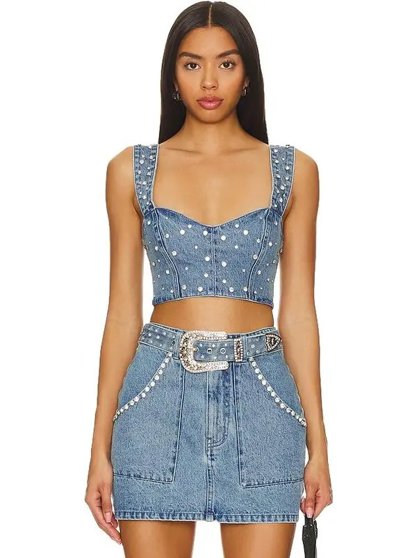 Show Me Your Mumu Shania Embellished Denim Top - Blue
