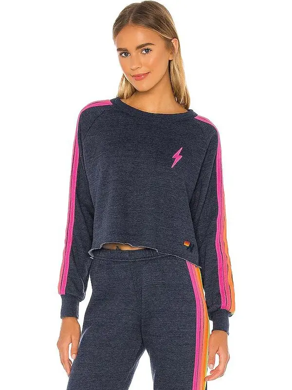 Aviator Nation Bolt Cropped Classic Crewneck - Navy