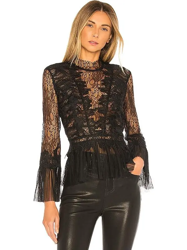 Bardot Lace Trimmed Top - Black