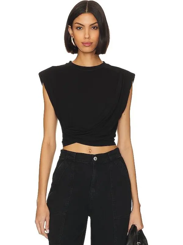 Simkhai Estelle Top With Padded Shoulders And Front Twist Detail - Black