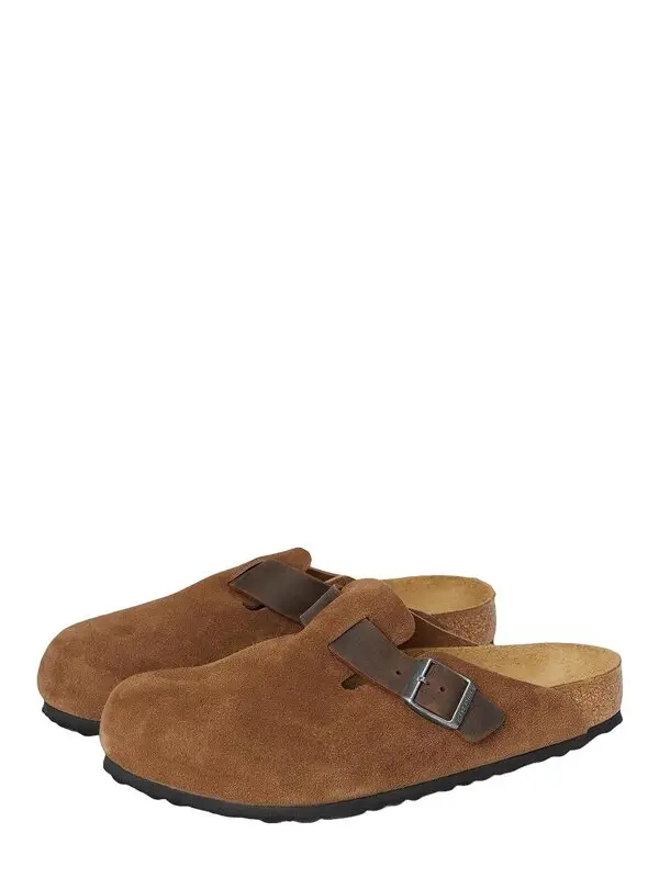 BIRKENSTOCK Boston Suede Clogs With Oiled Leather Accents - Dark Tea