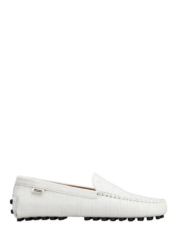 TOD'S Gommino Croc-embossed Penny Driver Loafers - White