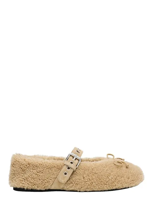 Miu Miu Shearling Ballerina Flats - Beige