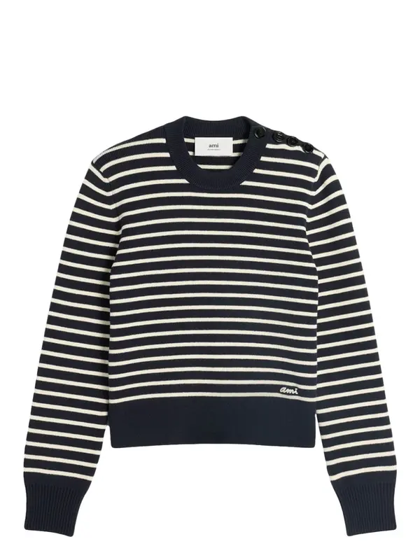 Ami Striped Cotton-wool Blend Jumper - Blue