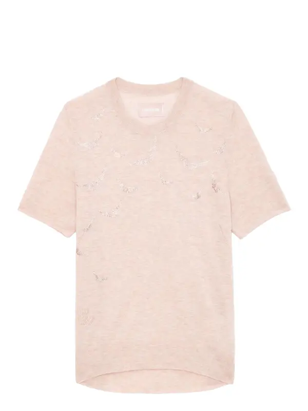 Zadig&Voltaire Ida Crystals Cashmere Top - Neutrals