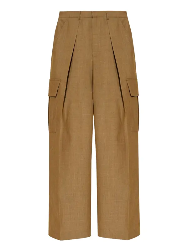 Burberry Pleat-detail Wool Cargo Trousers - Neutrals