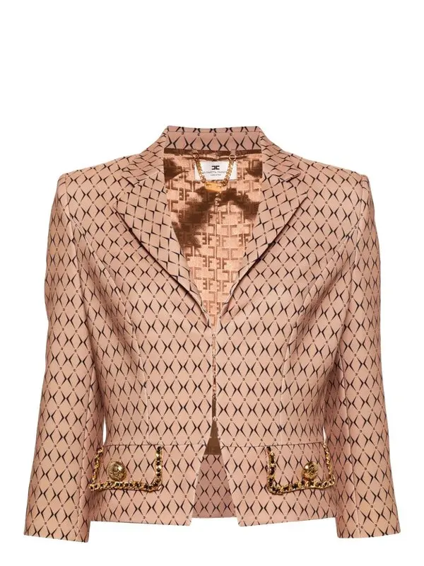 Elisabetta Franchi Diamond-print Cropped Jacket - Neutrals