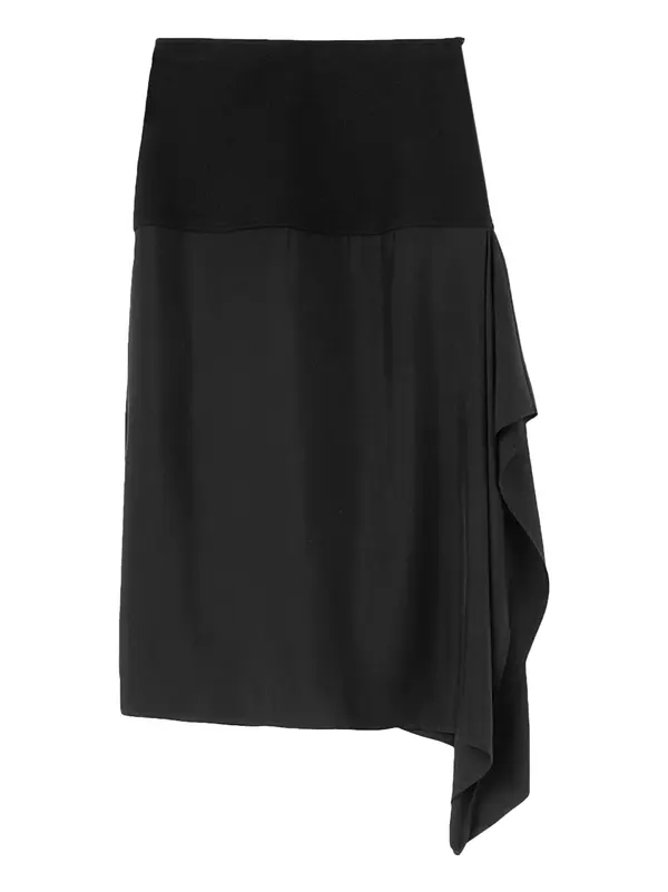 JIL SANDER Wool Draped Midi Skirt - Black