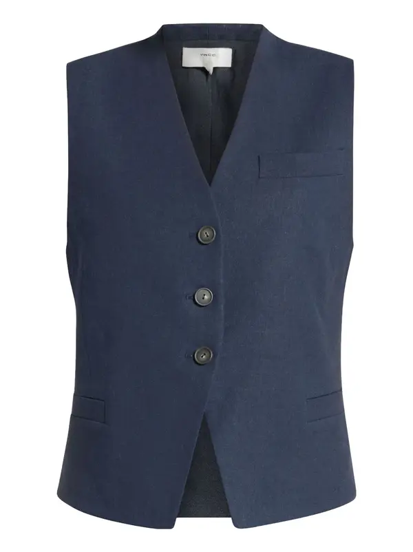 Vince Linen-blend Waistcoat - Blue