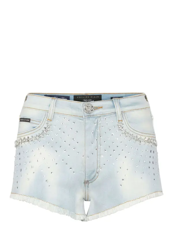 Philipp Plein Strass Denim Shorts - Blue