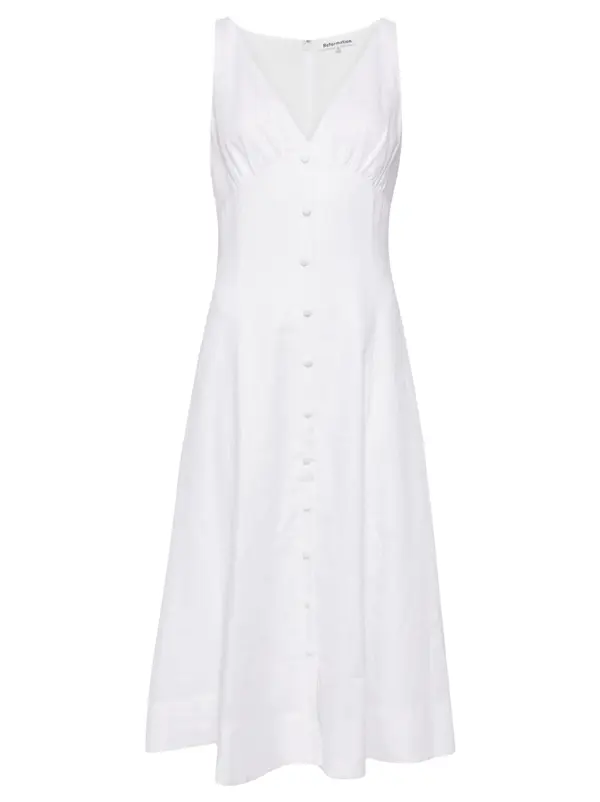 REFORMATION Linen V-neck Dress - White