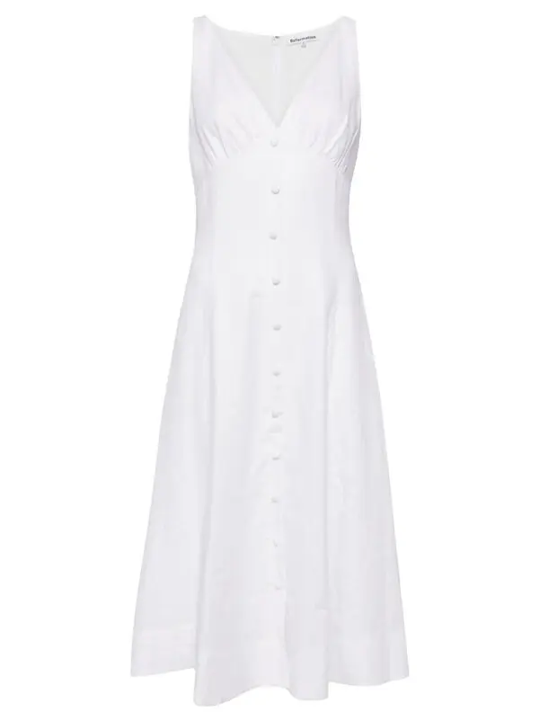 REFORMATION Linen V-neck Dress - White