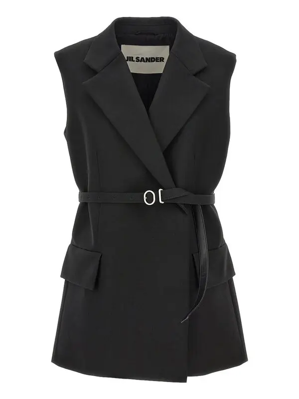 JIL SANDER Belted Wool Vest - Black