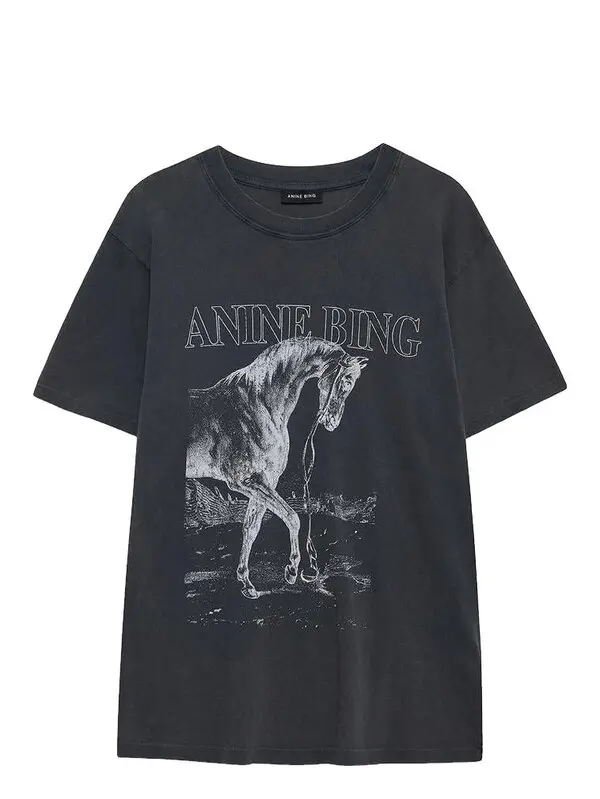 ANINE BING Graphic Print Top - Black