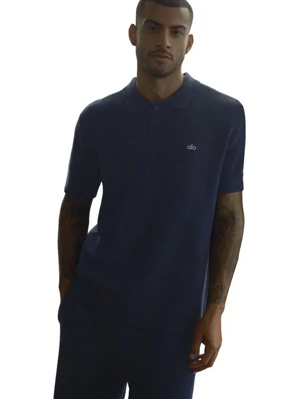 Alo Yoga Sports Club Sweater Knit Polo Top - Navy