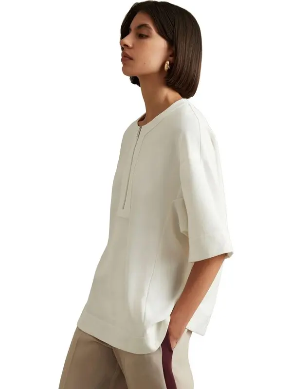 REISS Via Half-zip T-shirt - Ivory